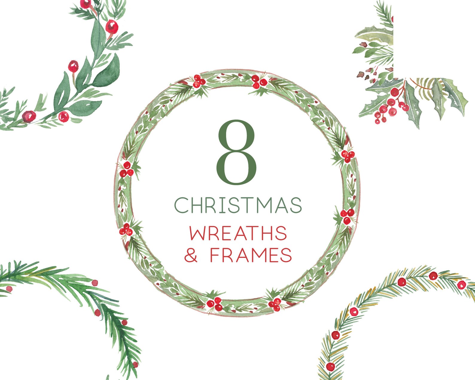 Christmas Wreath Clipart Christmas Frame Watercolor Clipart - Etsy
