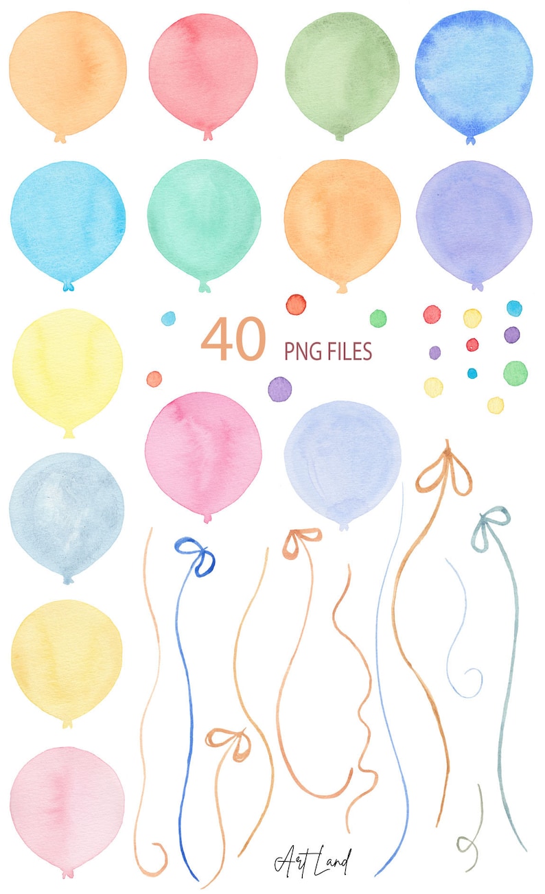 Watercolor Balloons Clipart Birthday Clipart Watercolor - Etsy