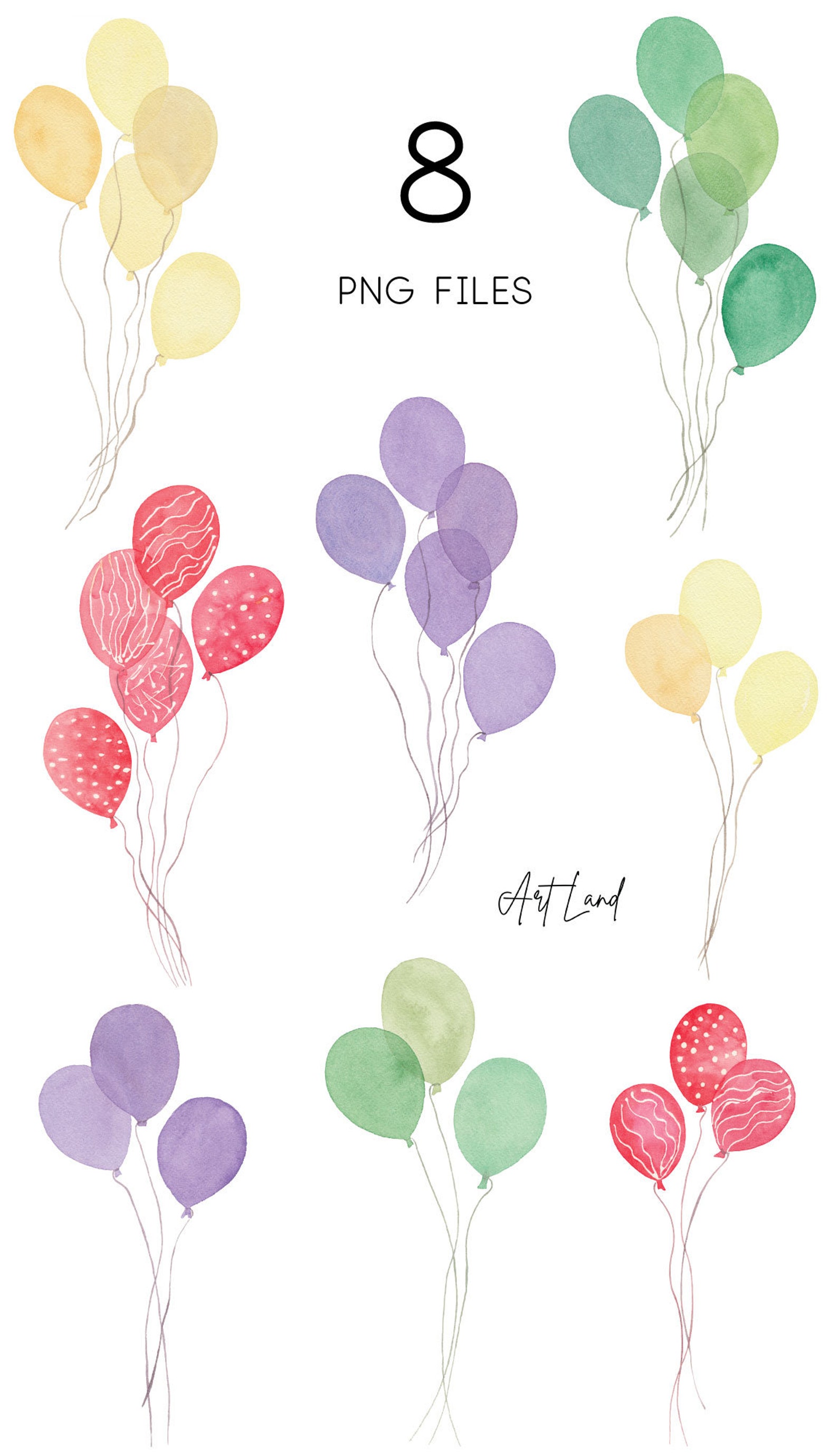 Watercolor Balloons Clipart Hand Painted Watercolour - Etsy
