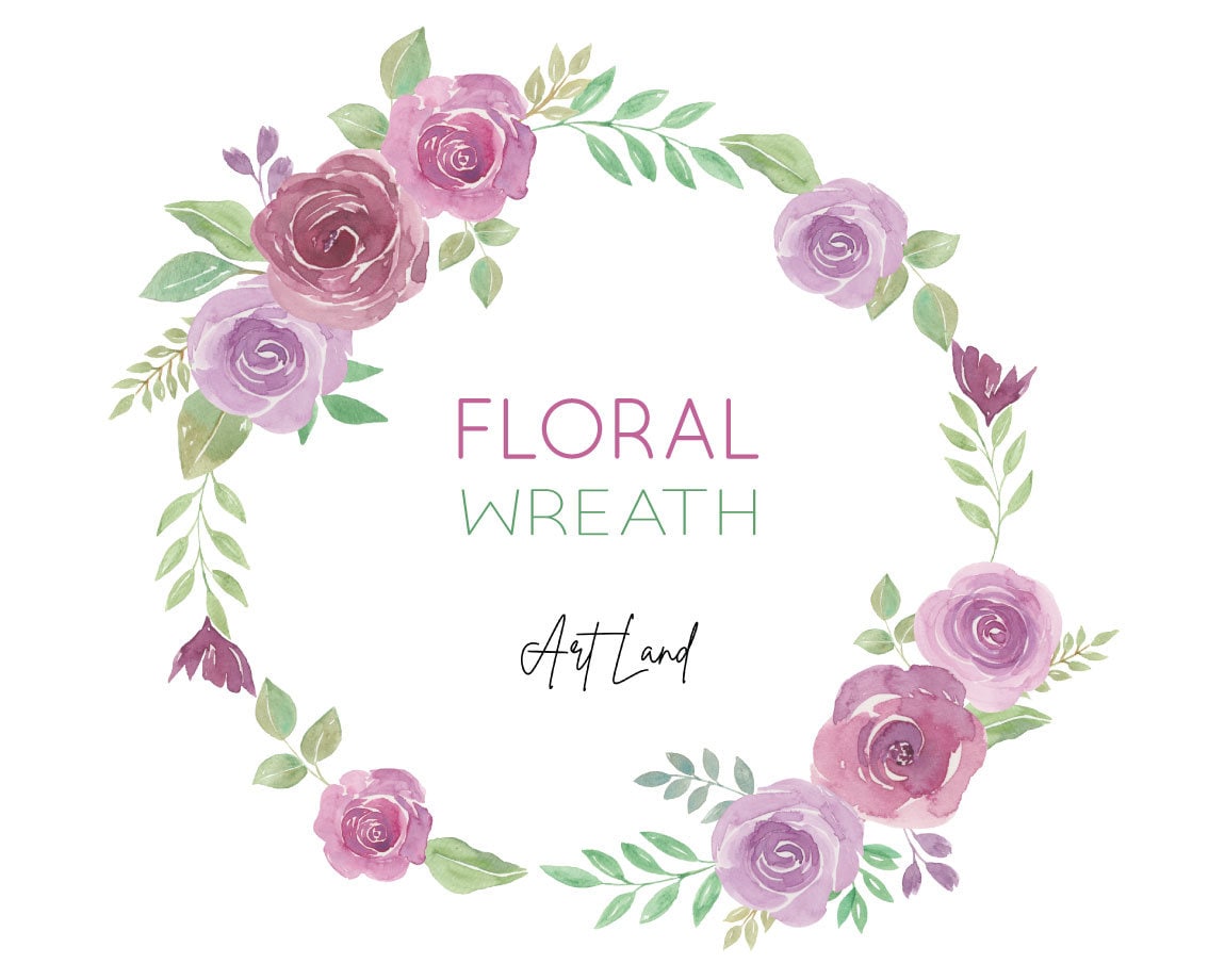Watercolor Purple Roses Wreath Clipart: Hand-painted Frame (PNG ...