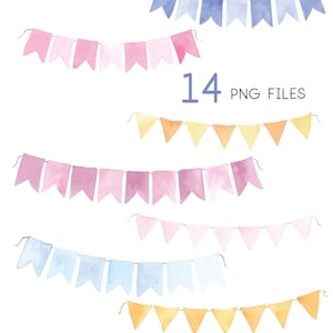 Watercolor Bunting Clipart, Watercolor Banners, Birthday Banner Clipart ...