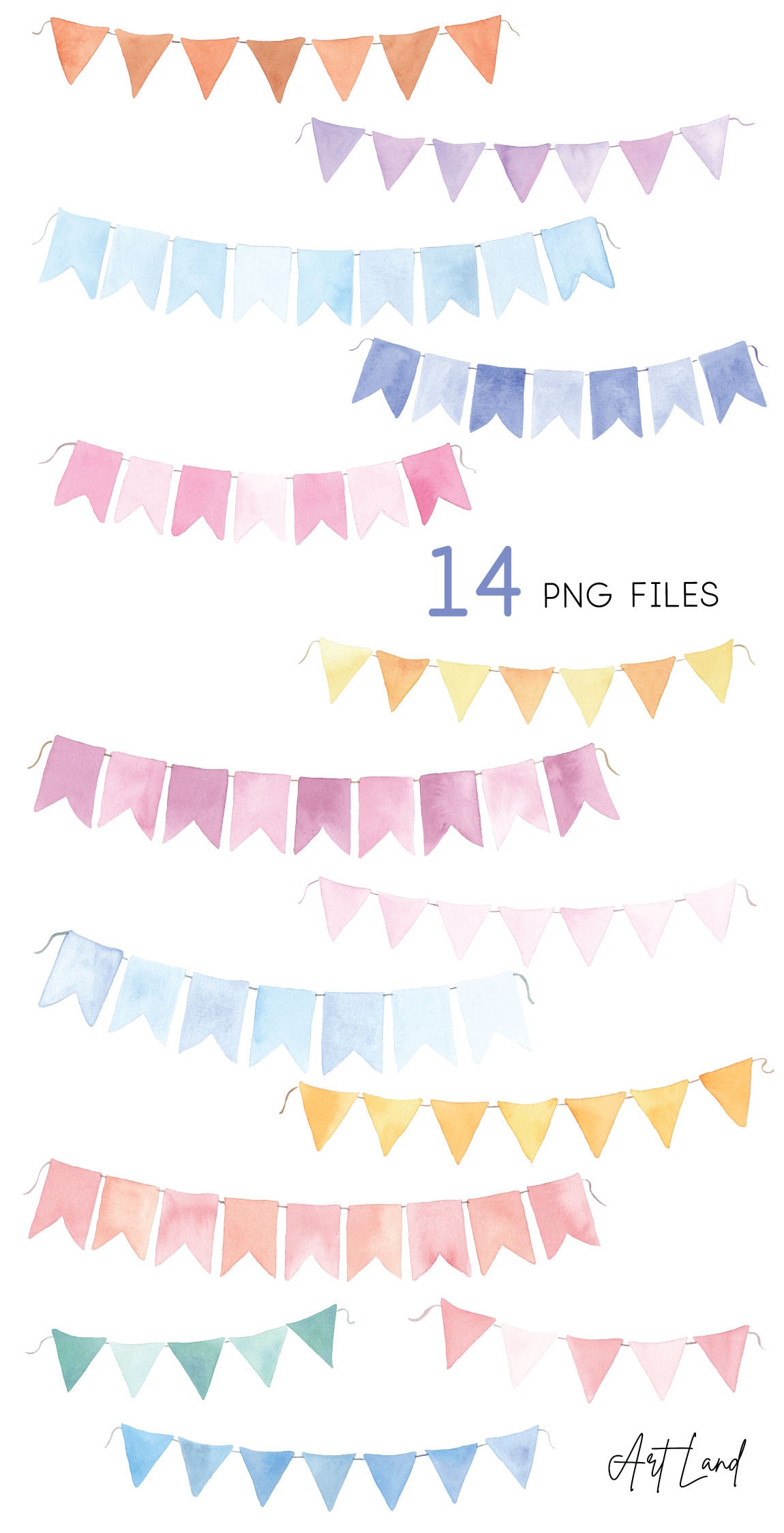 Watercolor Bunting Clipart Watercolor Banners Birthday - Etsy UK