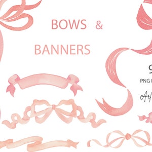 Watercolor Ribbon Banners and Bows Clipart, Watercolor Clip Art, Purple ...