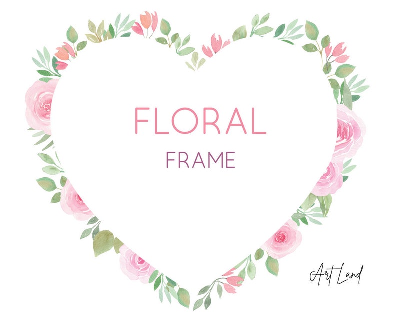Floral Heart Frame Clip Art Floral Frame Floral Love - Etsy