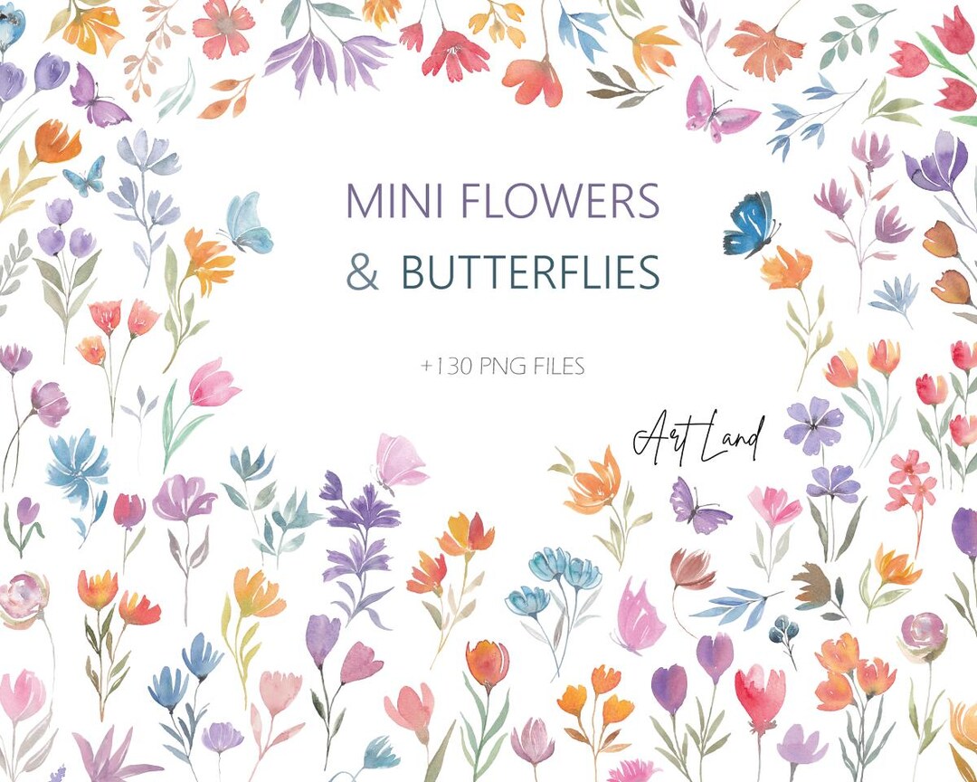Watercolor Flowers & Butterflies Clipart - 158 Hand-painted Pngs With ...