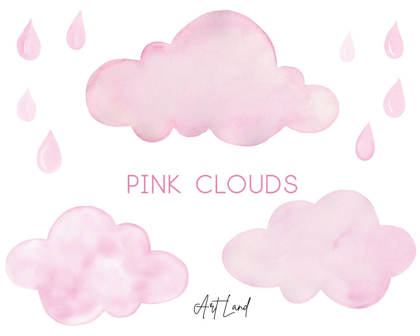 Cloud Watercolor Clip Art Set Hand Painted Clouds Rain Drop - Etsy