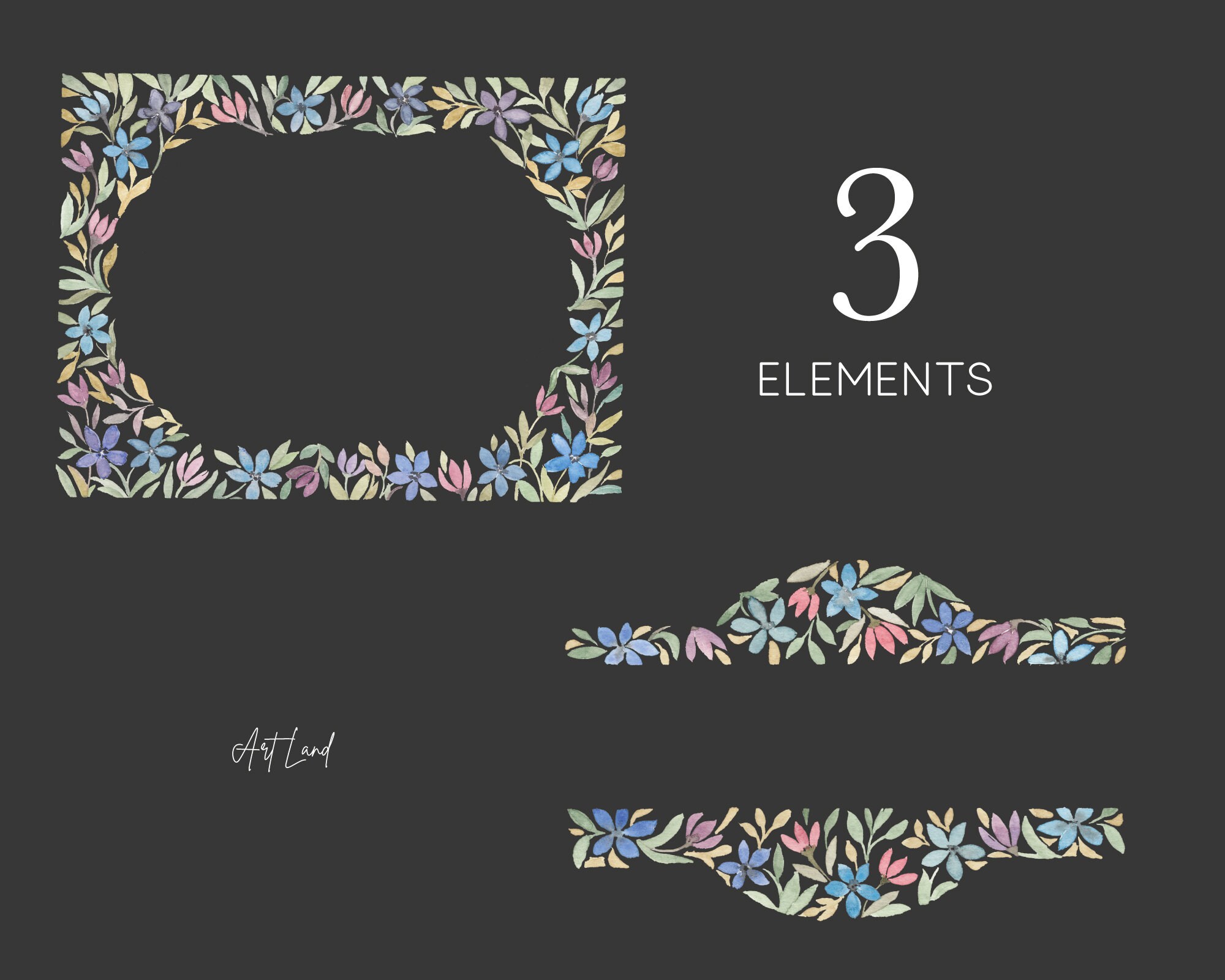 Floral Frame Clip Art Floral Frame Floral Green Blue Purple | Etsy