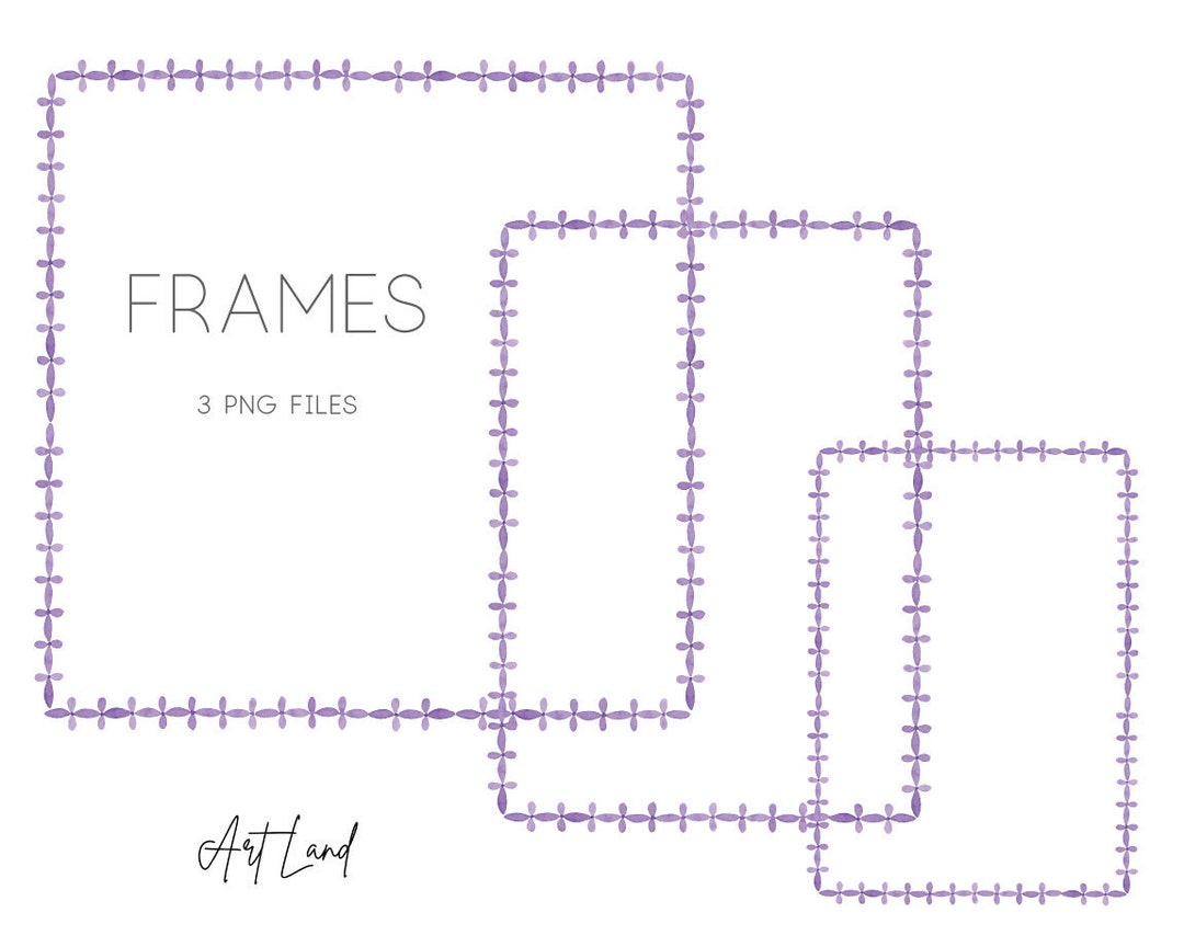 Watercolor Purple Frame Clipart Set – 3 Hand-painted Sizes Pngs, DIY ...