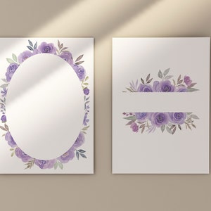 Watercolor Floral Clipart Purple Roses Frames, Watercolour Clip Art ...
