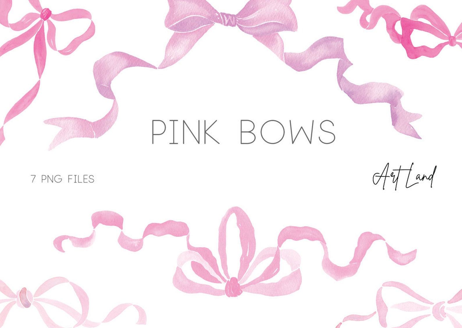 Watercolor Pink Bows Clipart - 7 Hand-painted Ribbon Bows (PNG, Digital ...