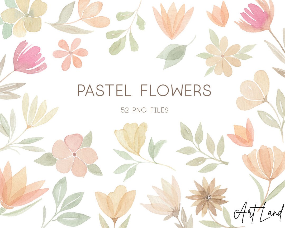 Watercolor Pastel Flowers and Leaves Clipart, Watercolour Clip Art ...