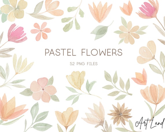 Watercolor Pastel Flowers and Leaves Clipart Watercolour Clip - Etsy