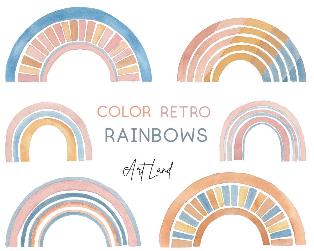 Watercolor Color Retro Rainbow Clipart, Hand Painted Rainbow ...