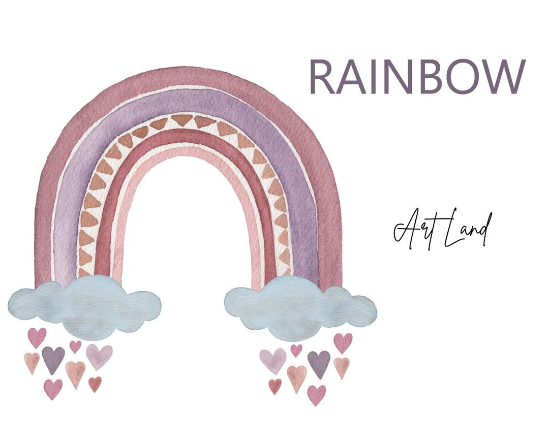 Watercolor Boho Rainbow Clipart - 1 Hand-painted PNG for DIY Crafts ...