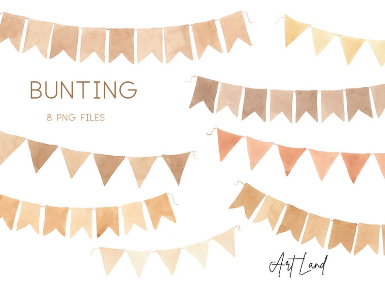Watercolor Boho Bunting Clipart Watercolor Banners Birthday - Etsy
