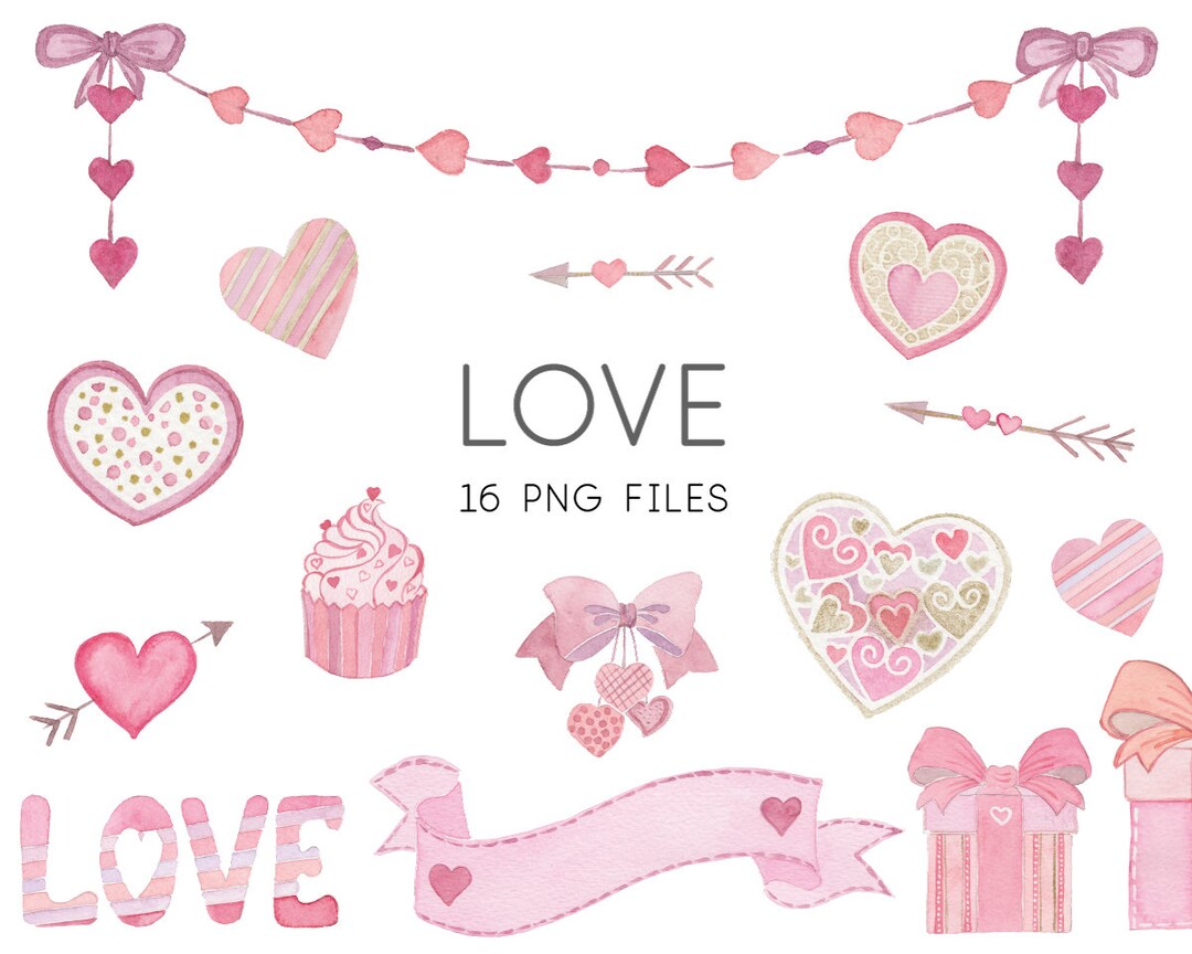 Watercolor Love Clipart, Heart Clipart, Hand Painted Watercolor Love ...