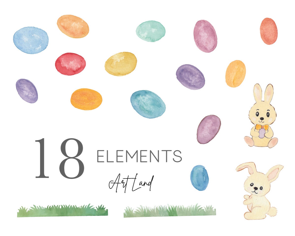 Watercolor Easter Clipart Easter Bunny Clip Art Easter Eggs - Etsy