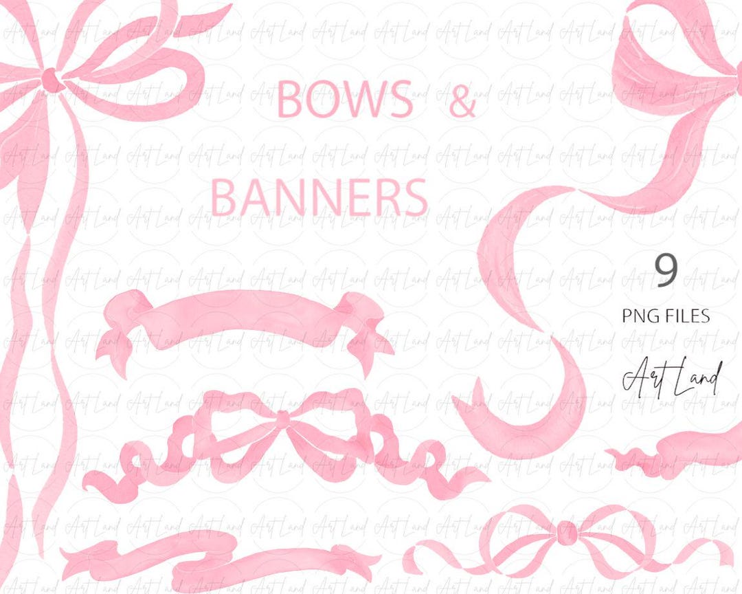 Watercolor Pink Ribbon Bows Clipart: Baby Shower, Wedding (PNG Digital ...