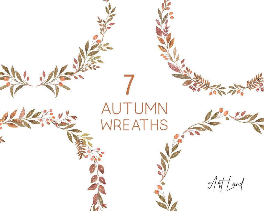 Watercolor Clipart Greenery Autumn Wreaths, Fall Wreaths Clipart ...