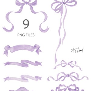 Watercolor Purple Ribbon Banners and Bows Clipart – 9 Hand-painted ...
