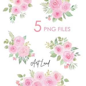 Watercolor Floral Clipart Pink Roses Bundle, Watercolour Clip Art ...