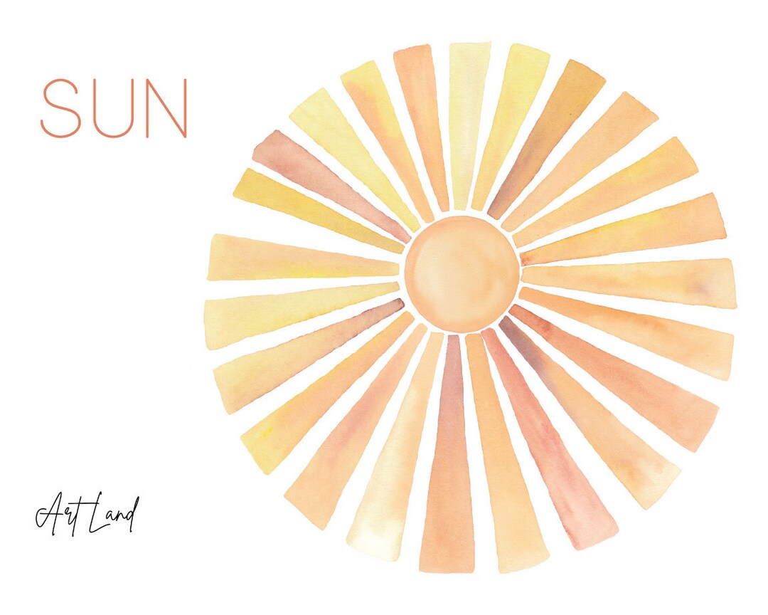 Watercolor Sun Clipart, Hand Painted Watercolour Digital Sun Clip Art ...