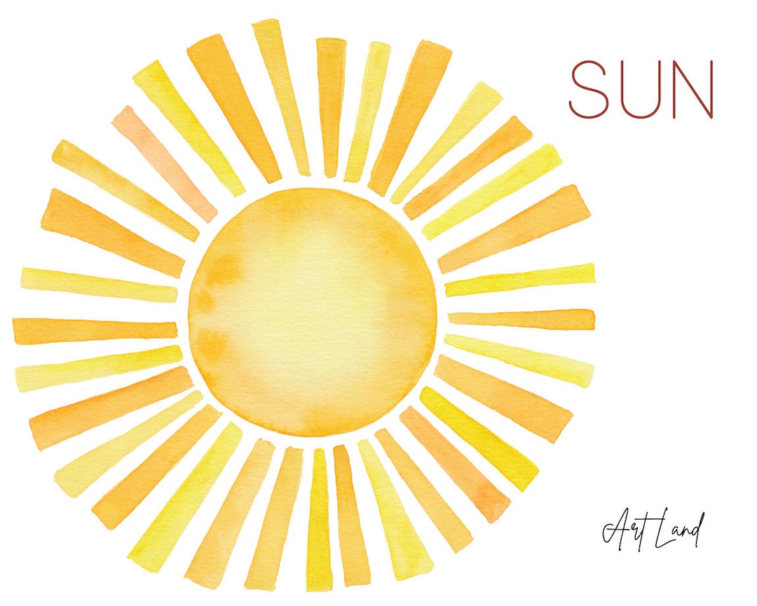 Watercolor Sun Clipart, Hand Painted Summer Vacation Digital Art, Warm ...