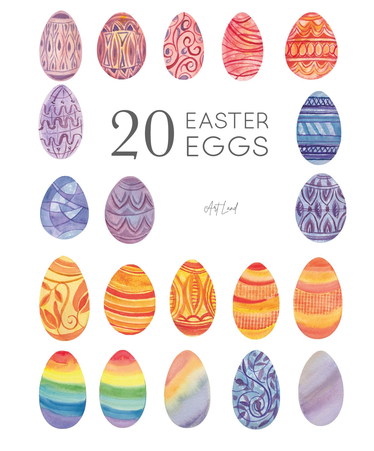 Easter Egg Clip Art Hand Painted Easter Eggs Watercolour - Etsy
