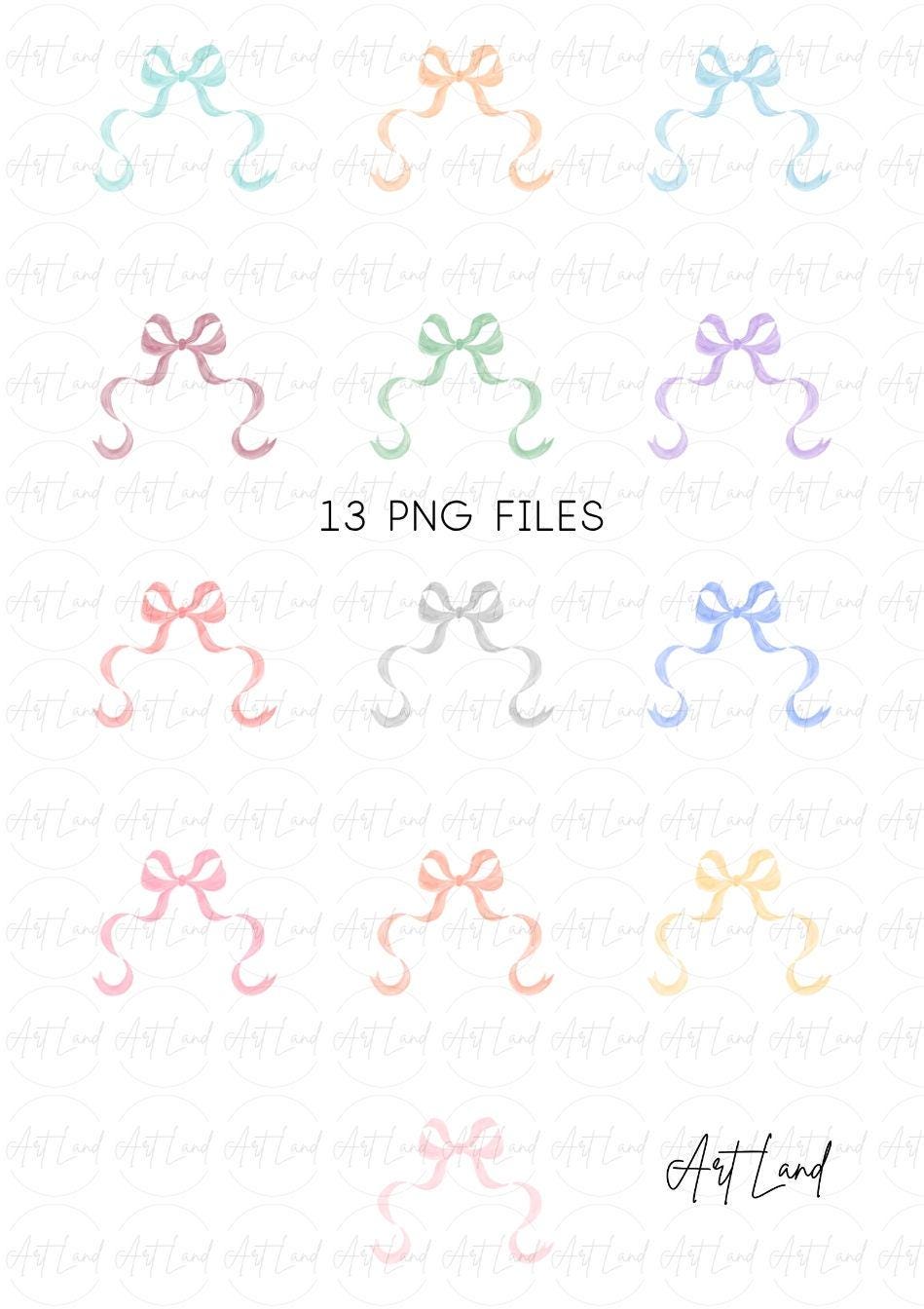 Watercolor Ribbon Bows Clipart: 13 Hand-painted (PNG, Digital Download ...