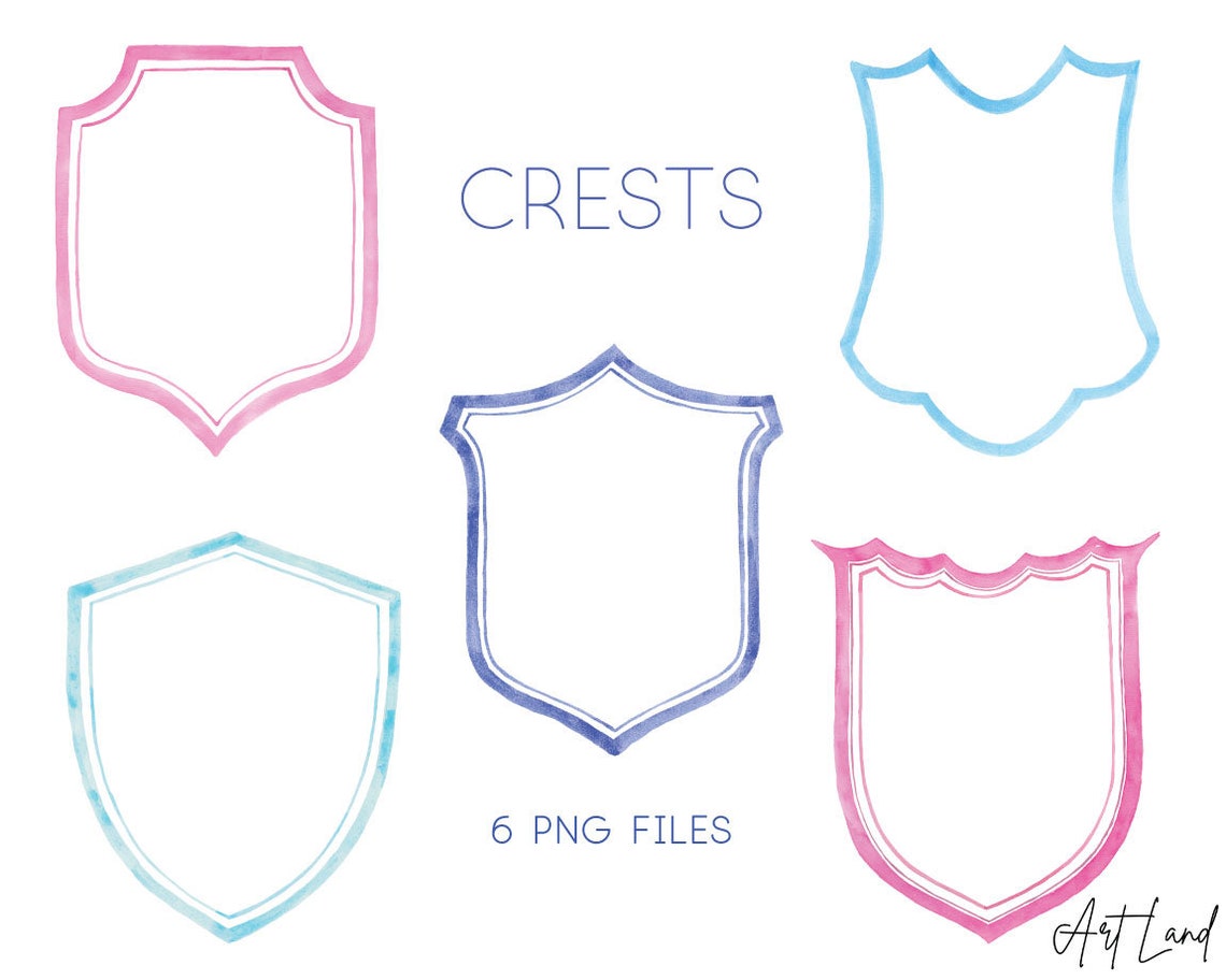 Watercolor Crests Clipart: 6 Hand-painted Wedding Invitation (PNG ...