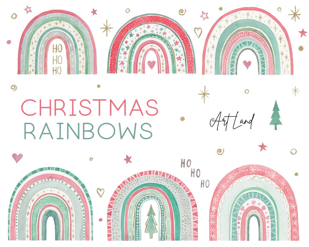 Christmas Rainbow Clip Art, Hand Painted Festive Rainbow Watercolour ...
