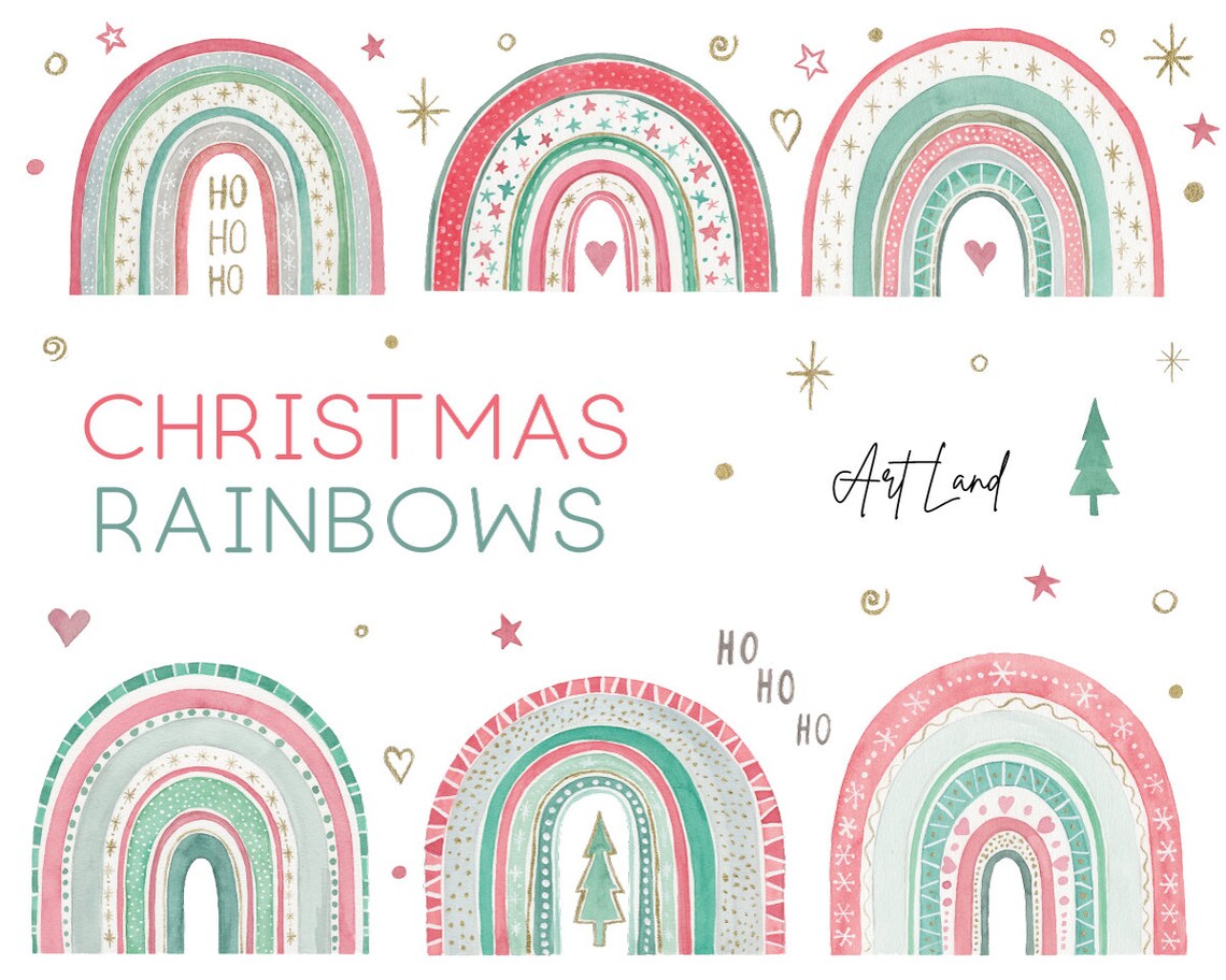 Christmas Rainbow Clip Art Hand Painted Festive Rainbow | Etsy