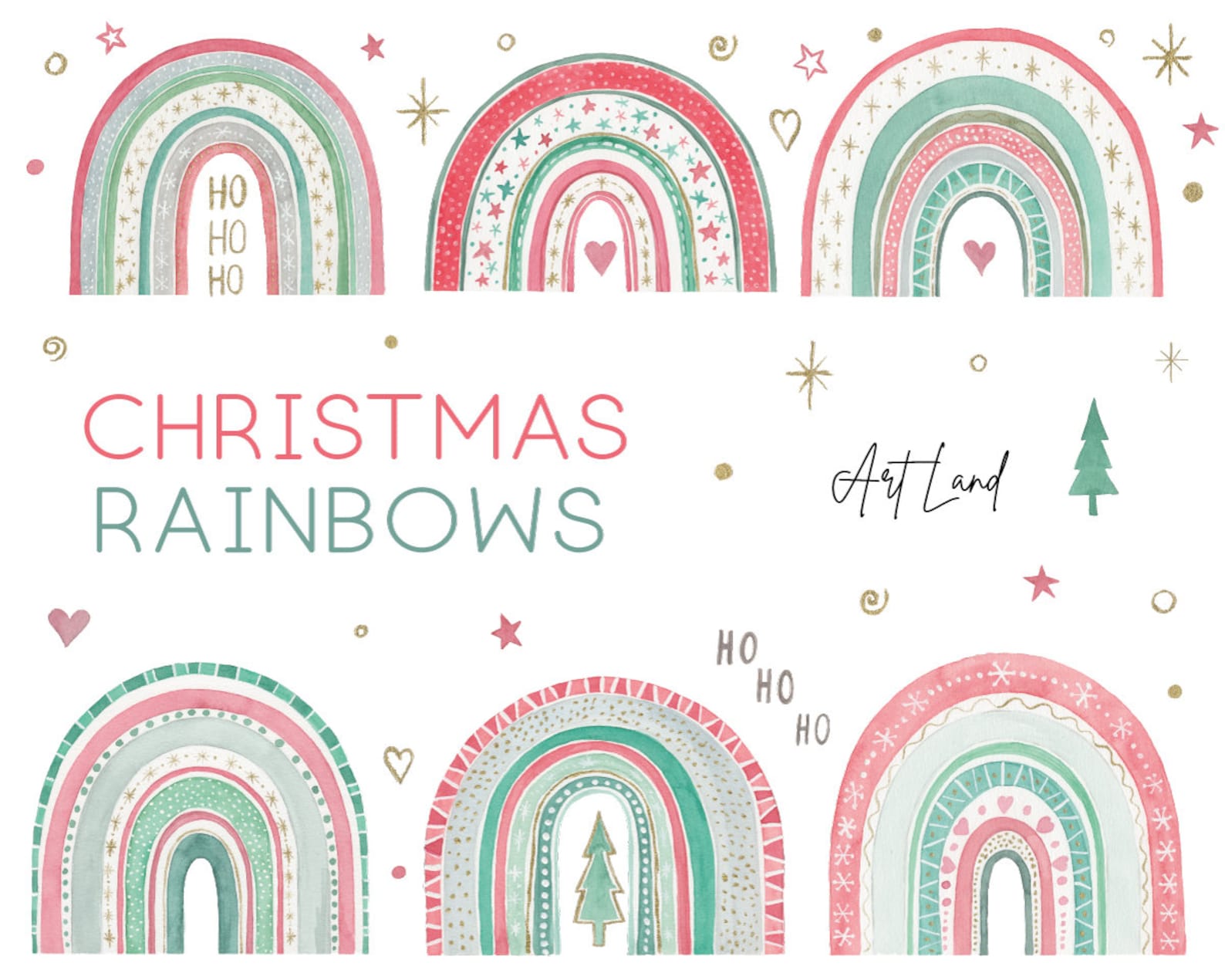 Christmas Rainbow Clip Art Hand Painted Festive Rainbow - Etsy