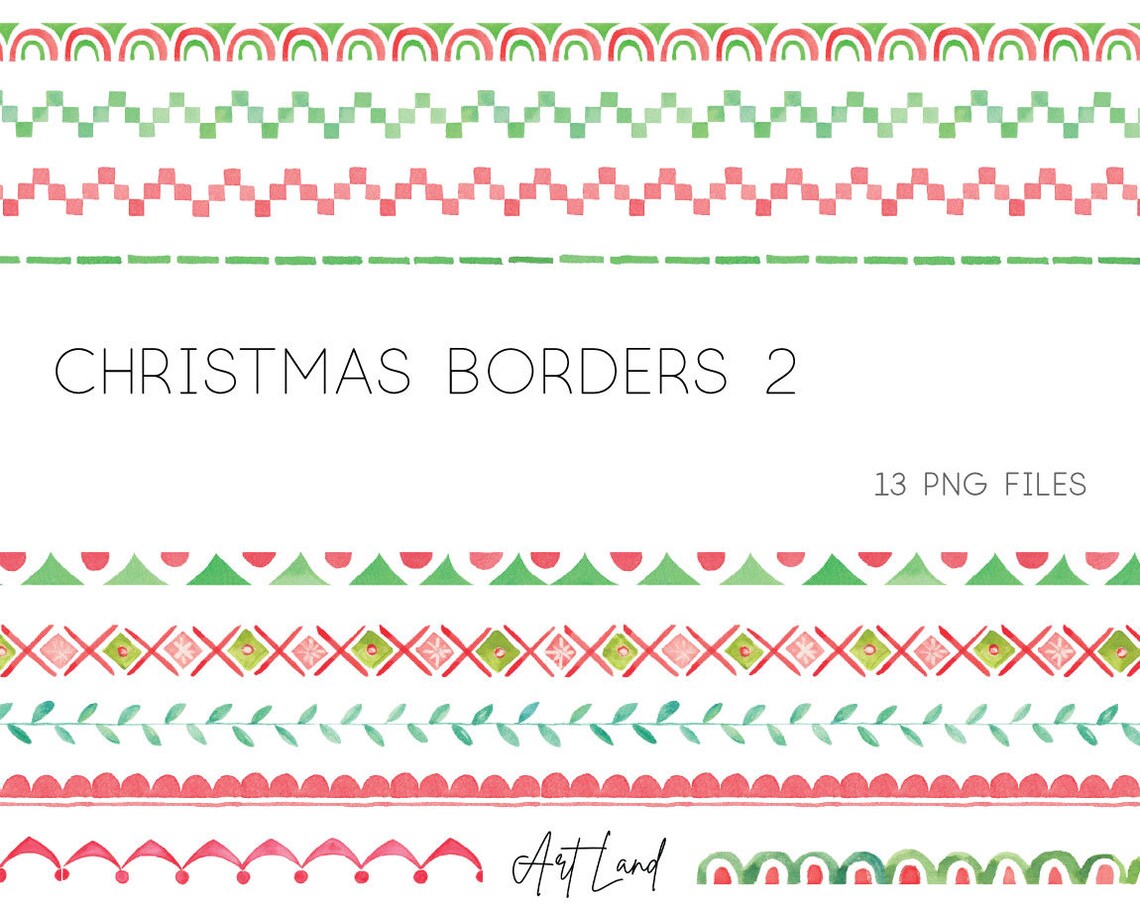 Watercolor Christmas Borders Clipart: Hand-painted Holiday Pngs (13 ...