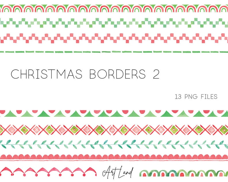 Watercolor Christmas Borders Clipart Handmade Borders - Etsy