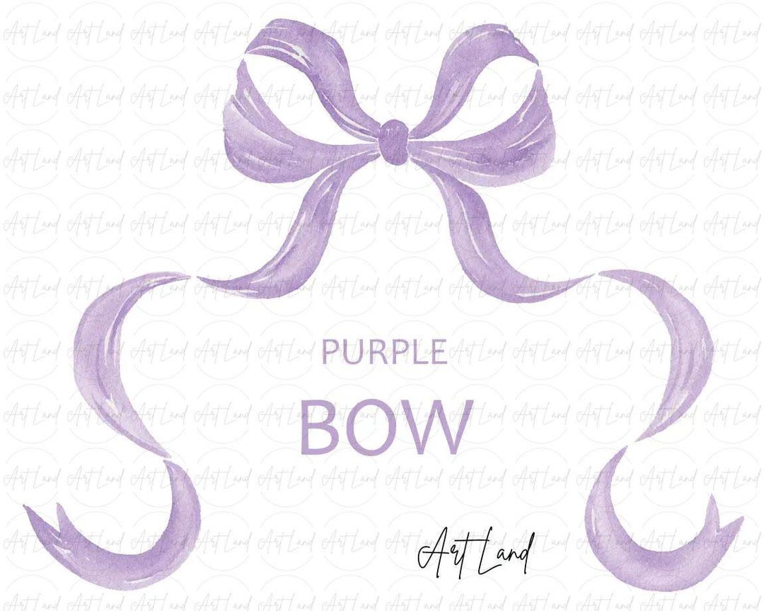 Watercolor Purple Bow Clipart: Hand-painted Ribbon (PNG, Digital ...