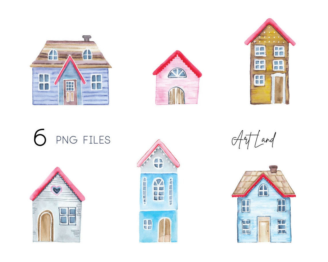 Watercolor Houses Clipart Watercolor Houses Clip Art - Etsy