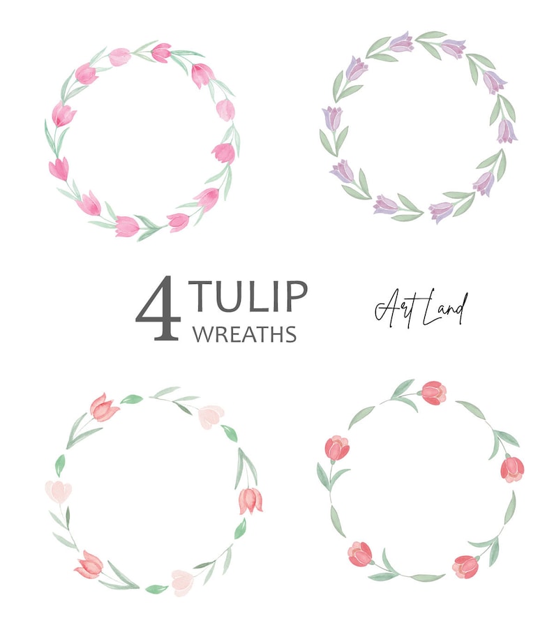 Tulip Floral Wreath Watercolor Tulip Clipart Easter Wreath - Etsy
