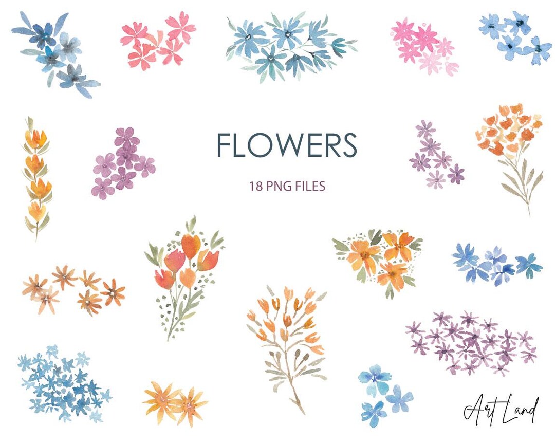 Watercolor Flower Clipart Set: Hand-painted Floral Bouquets (18 PNG ...