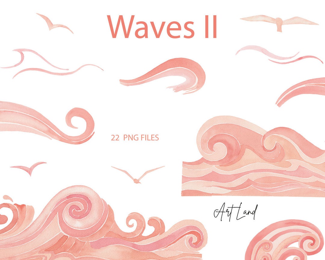 Watercolor Waves Clipart, Hand Painted Watercolour Digital Waves, Peach ...