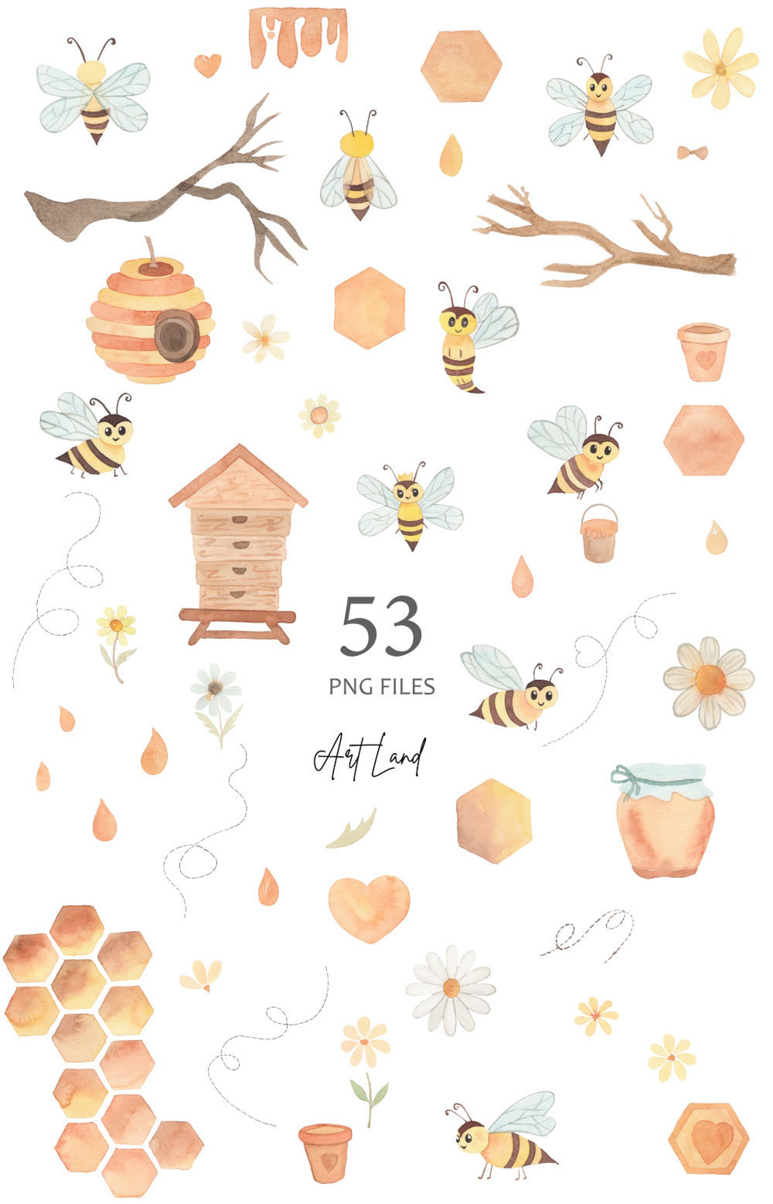 Watercolor Honey Bees Clipart Bee Clip Art Instant Download - Etsy