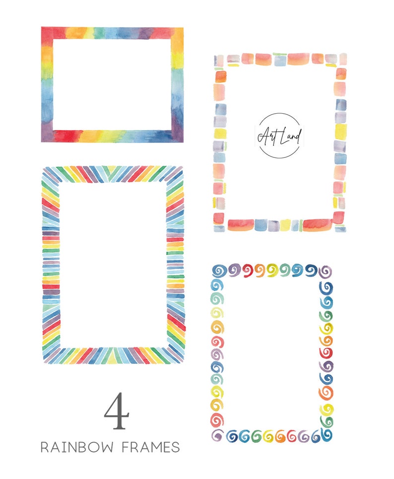 Watercolor Rainbow Frames, Watercolor Rainbow Frames, Rainbow Frame ...