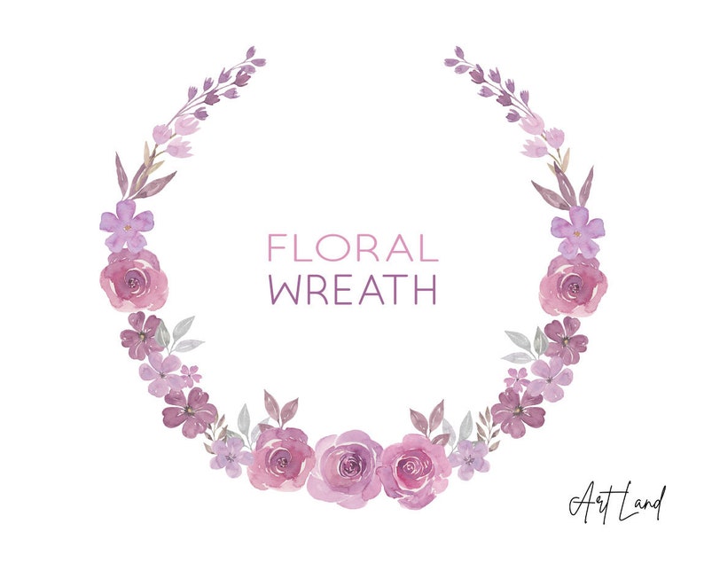 Watercolor Mauve Rose Wreath Clipart Set - 5 Hand-painted Floral Frames ...