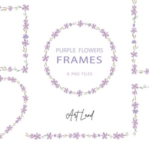 Watercolor Floral Clipart Frames Border Purple Flowers, Watercolour ...