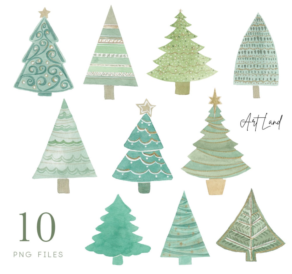 Watercolor Christmas Tree Clipart Christmas Tree Clipart - Etsy