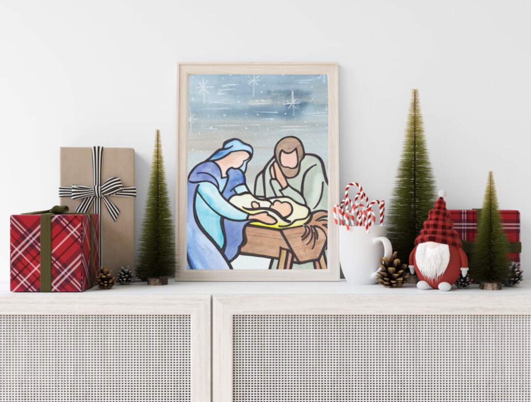Watercolor Nativity Clipart, Religious Christmas Art Print, Hand ...