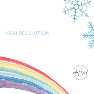 Watercolor Weather Clip Art, Rainbow, Sun Moon Clouds Snow Rain Snow ...