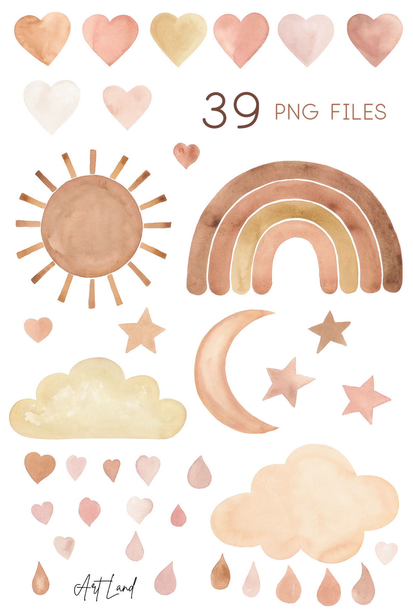 Watercolor Boho Weather Clip Art Rainbow Sun Stars moon - Etsy