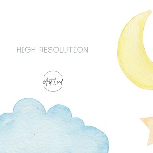 Cloud Star Moon Watercolor Clip Art Set, Hand Painted Clouds Stars ...