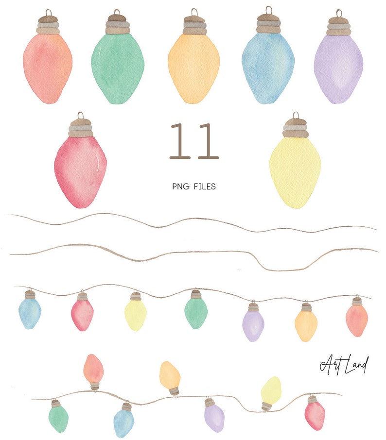 Christmas Lights Clipart Hand Painted Holiday Borders - Etsy